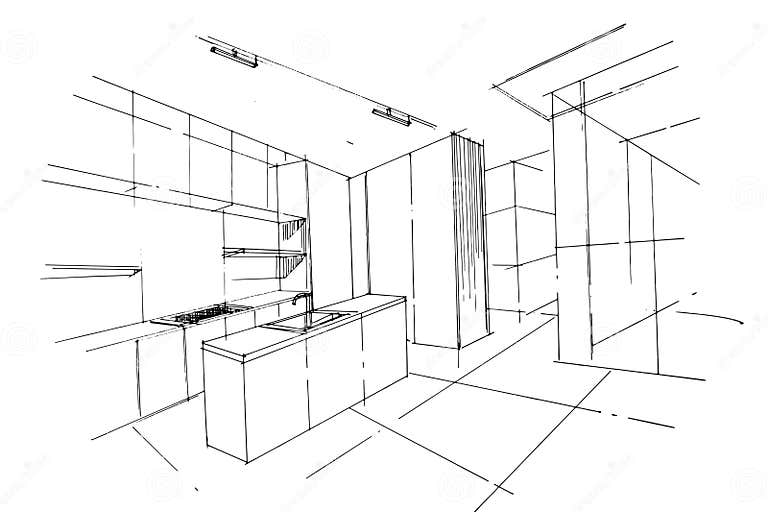 Kitchen Line Drawing,a Line Drawing Using Interior Architecture ...