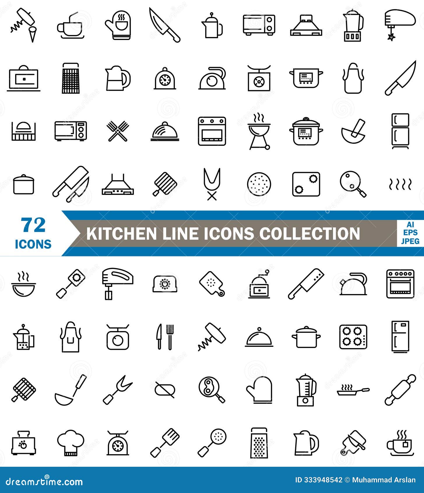 Kitchen Line Icons Collection Vector Illustrator Set Stock Illustration ...