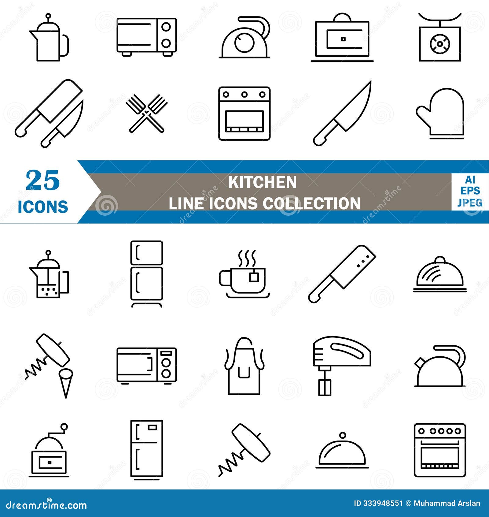 Kitchen Line Icons Collection Vector Illustrator Set Stock Illustration ...