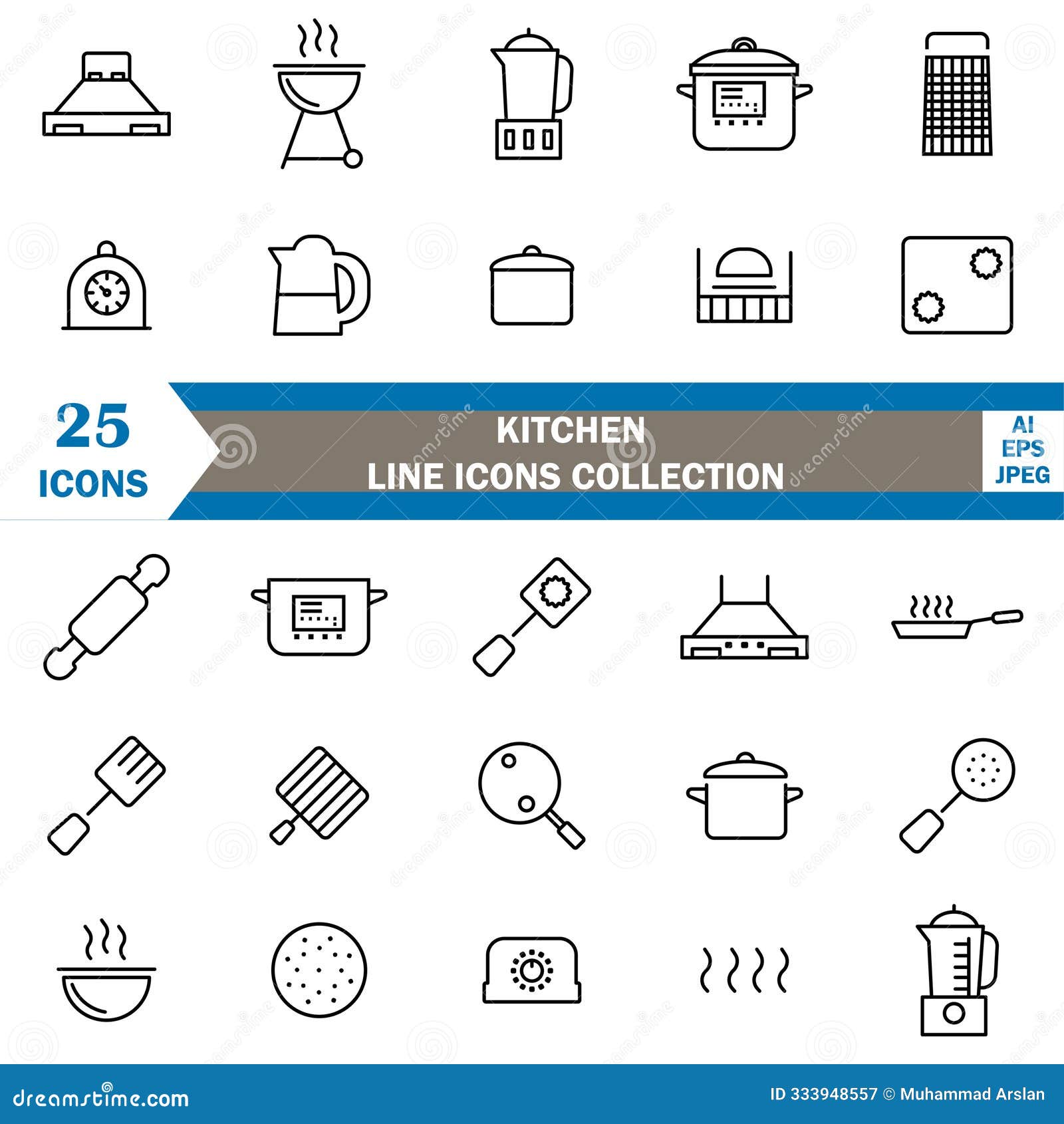 Kitchen Line Icons Collection Vector Illustrator Set Stock Illustration ...