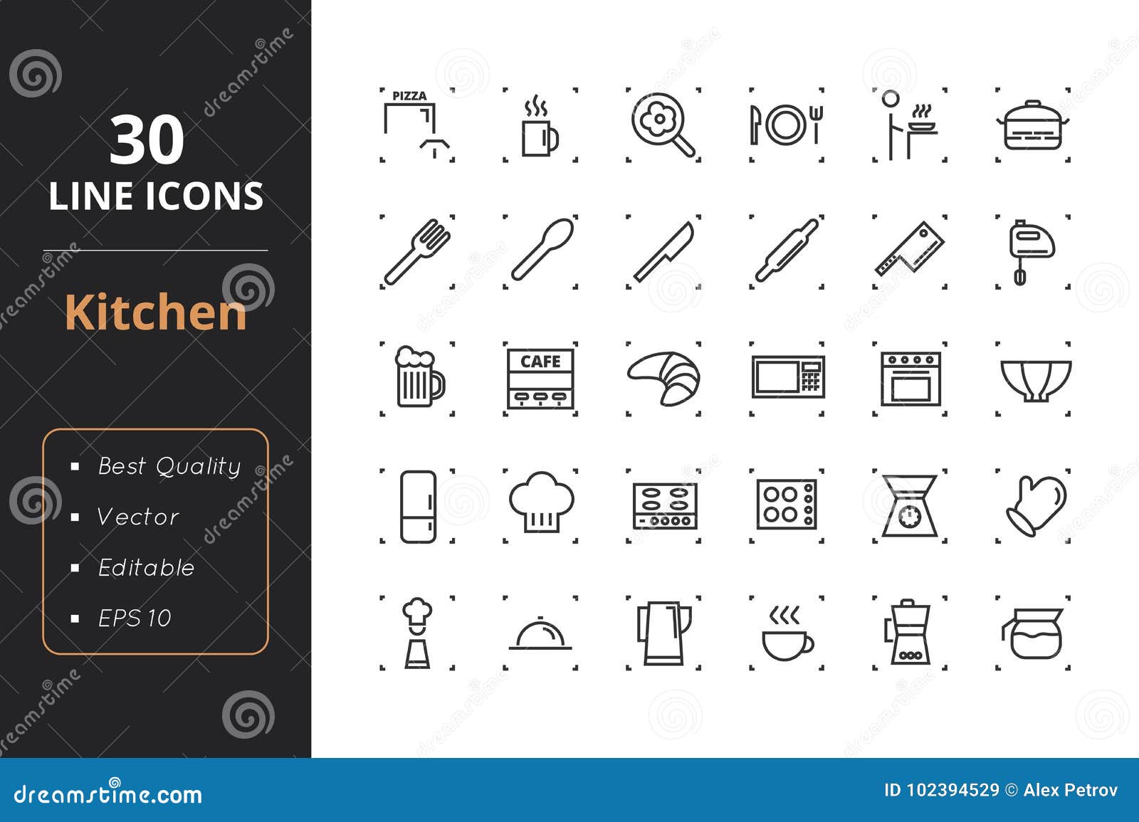 30 Kitchen Line Icons stock vector. Illustration of icons - 102394529