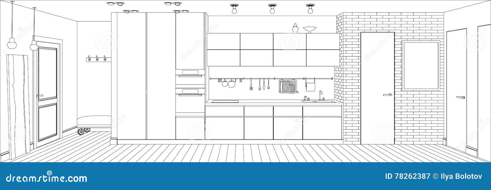 Kitchen line interior stock vector. Illustration of line - 78262387