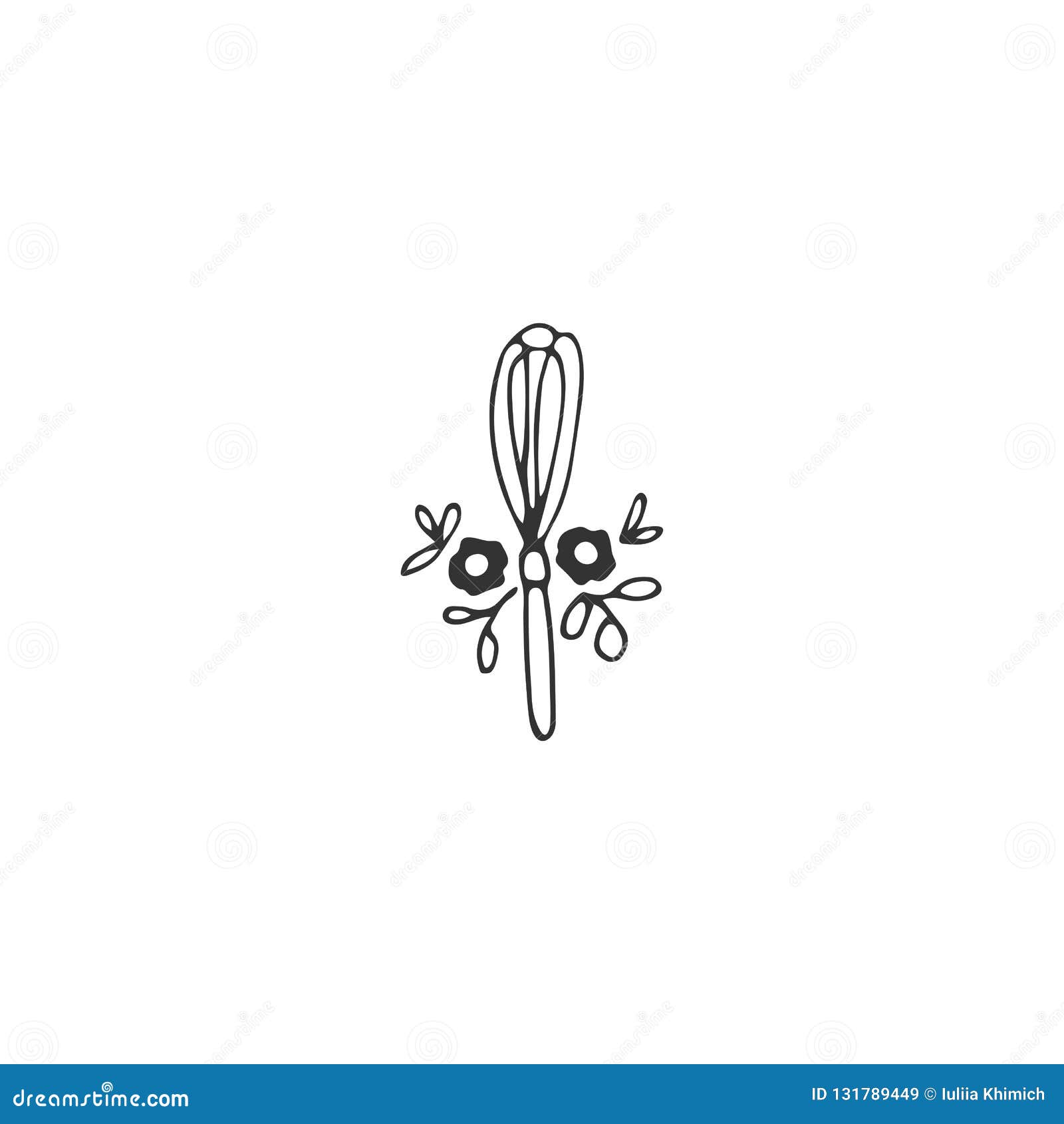 Kitchen Logo Element, Whisk with Flowers. Vector Hand Drawn Object ...