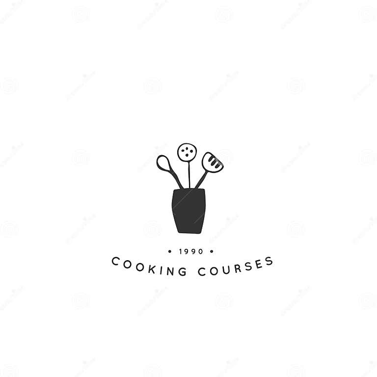 Kitchen Logo Template, a Kitchenware. Vector Hand Drawn Object. Stock ...
