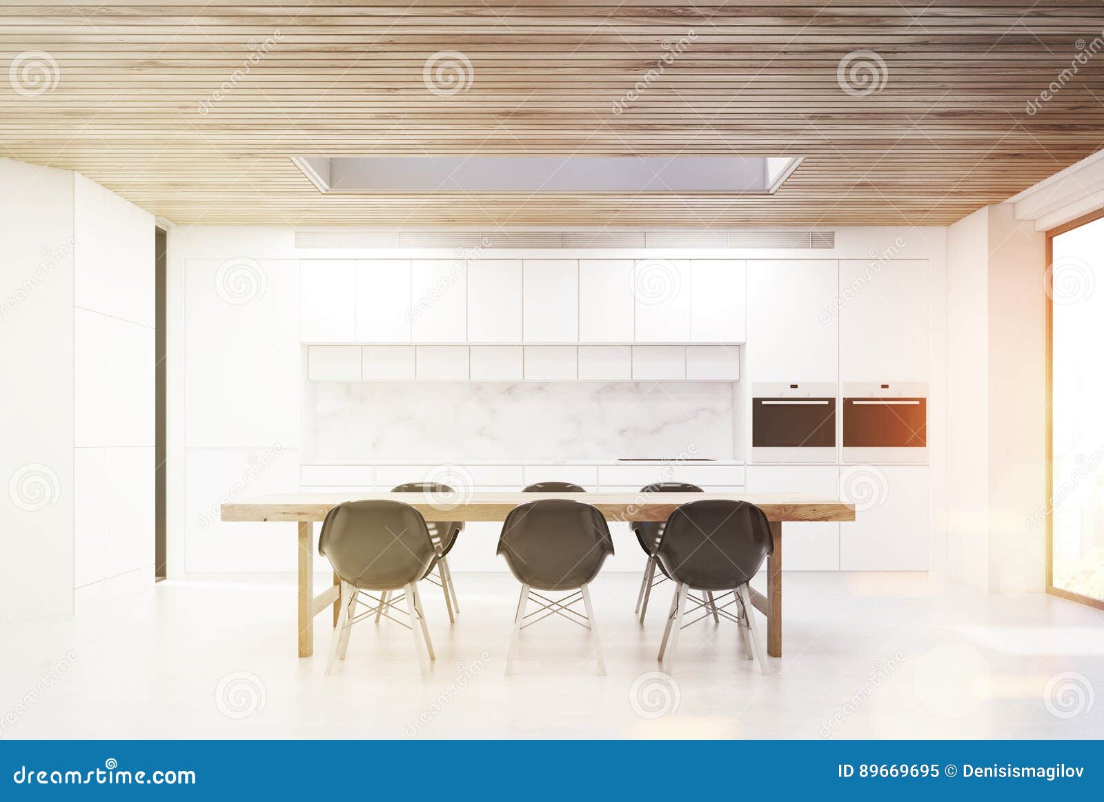 Kitchen With Long Table, Toned Stock Illustration - Illustration of ...