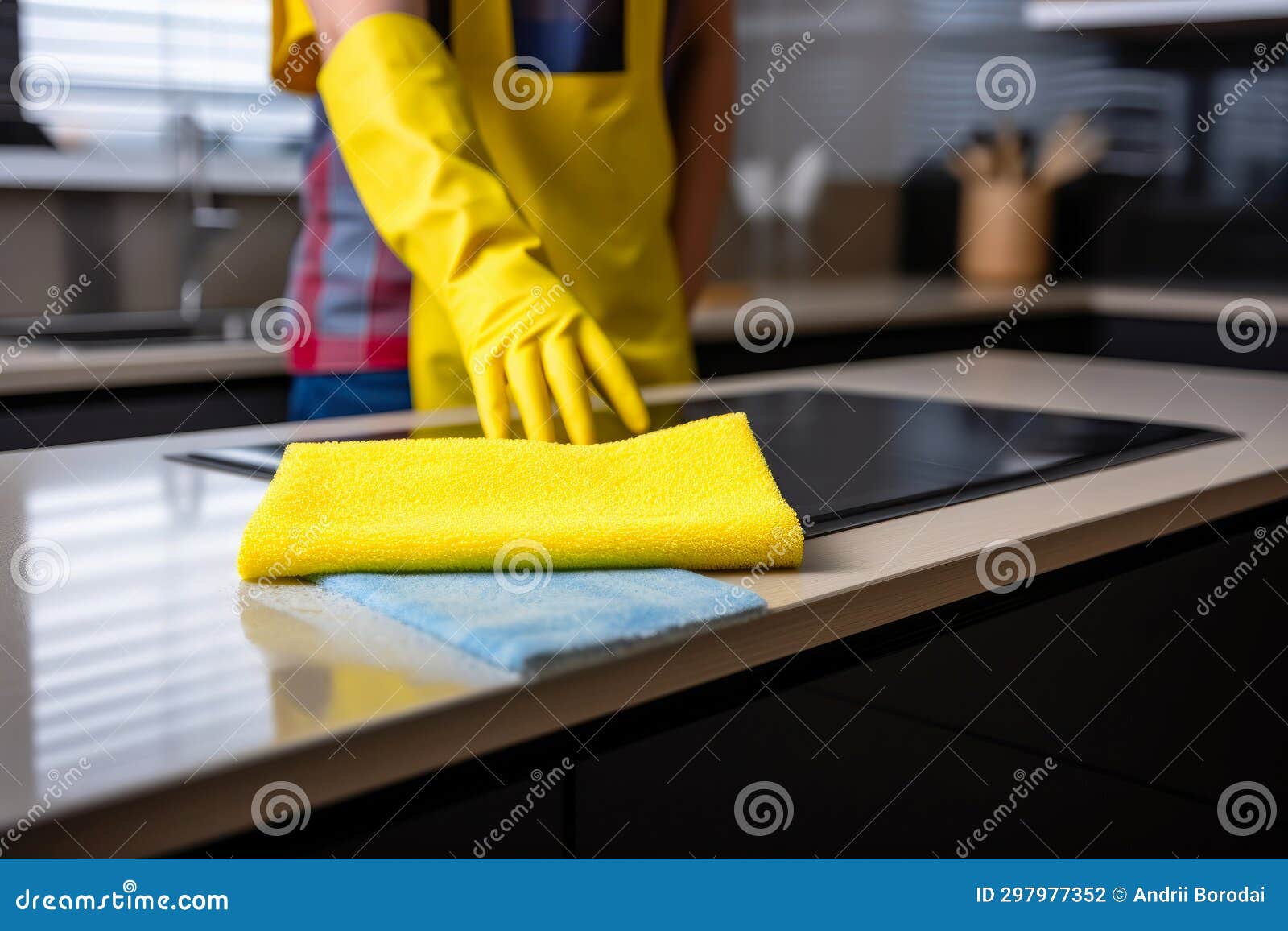 Kitchen Maintenance: Man Wiping Surfaces. Stock Illustration ...