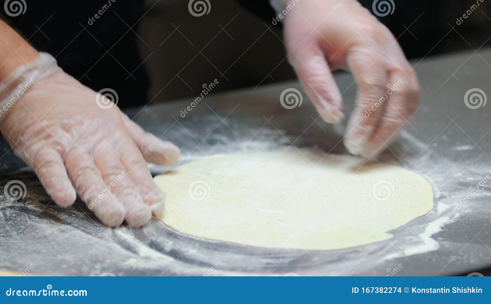 Kitchen - a Man Making a Flat Piece of Dough Stock Footage - Video of ...