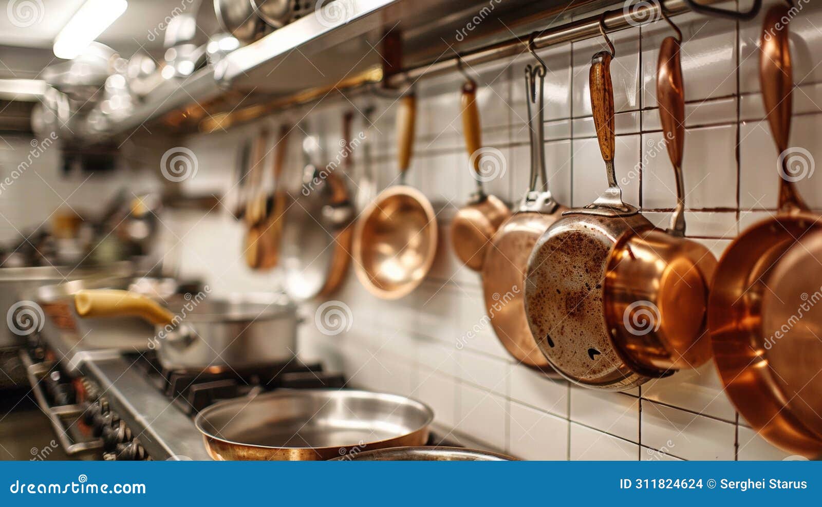 A Kitchen with Many Pots and Pans Hanging on the Wall, AI Stock Photo ...