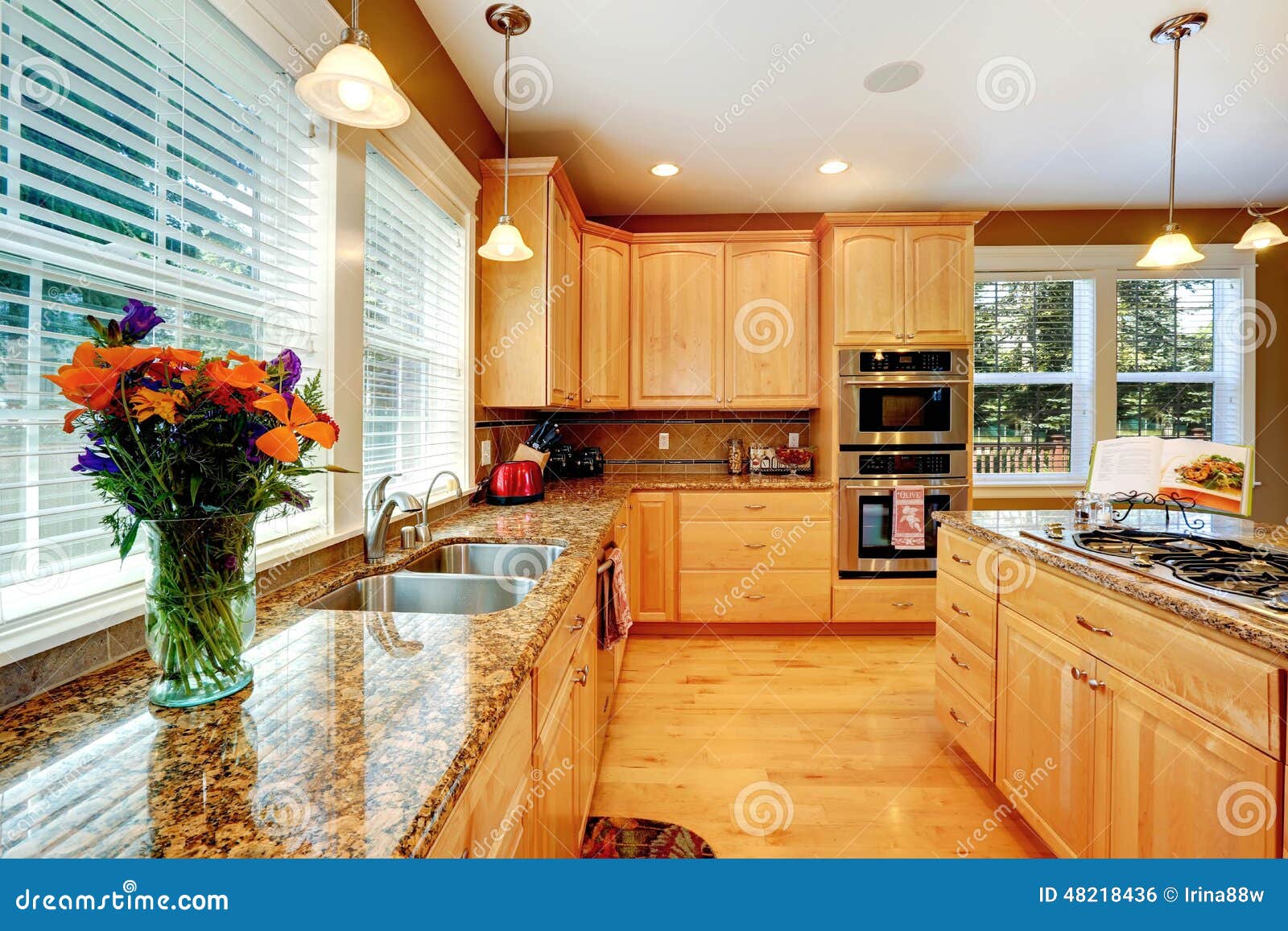 Kitchen Maple Storage Combination with Granite Tops Stock Photo - Image ...