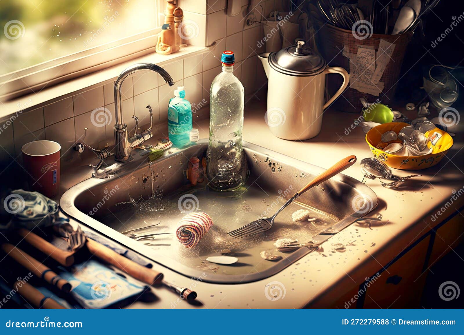 Clogged Kitchen Sink. Leaking Sink With Clogged Water Pipe. Broken ...