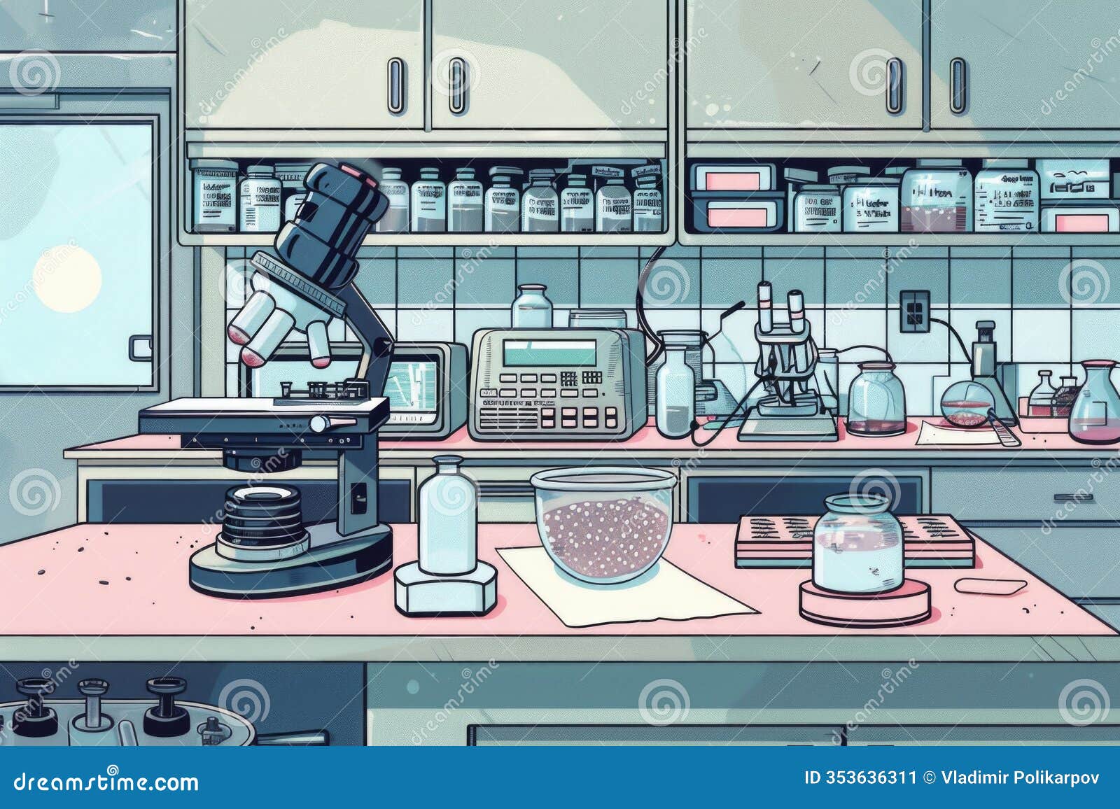 A Kitchen with a Microscope on the Counter. Ideal for Scientific and ...