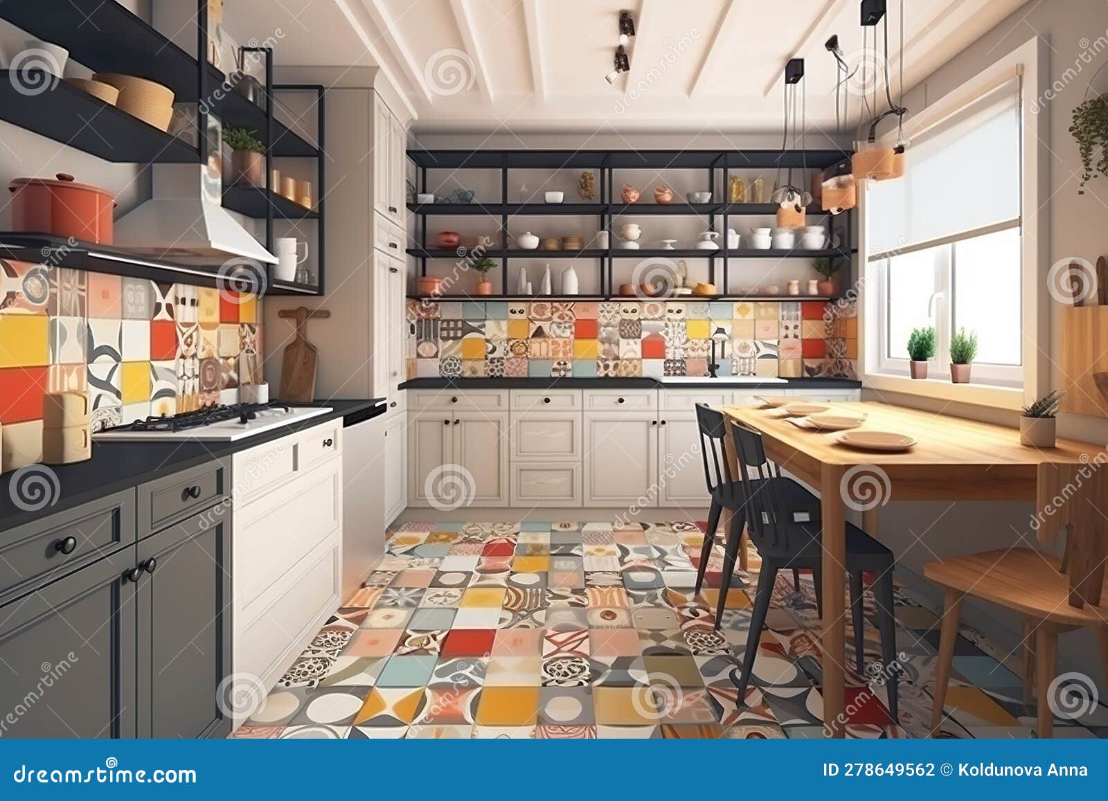 Kitchen Mock Up Design with Patchwork Details, Concept of Decorative ...
