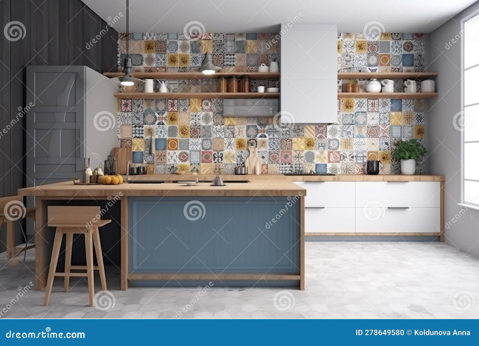 Kitchen Mock Up Design with Patchwork Details, Concept of Decorative ...