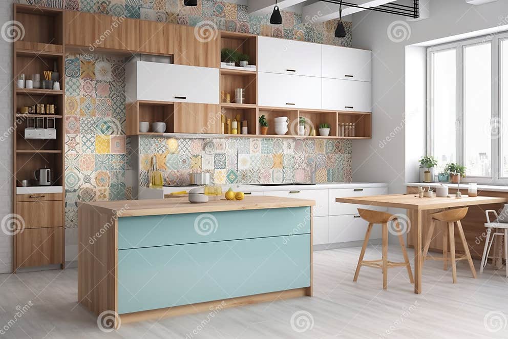 Kitchen Mock Up Design with Patchwork Details, Concept of Decorative ...