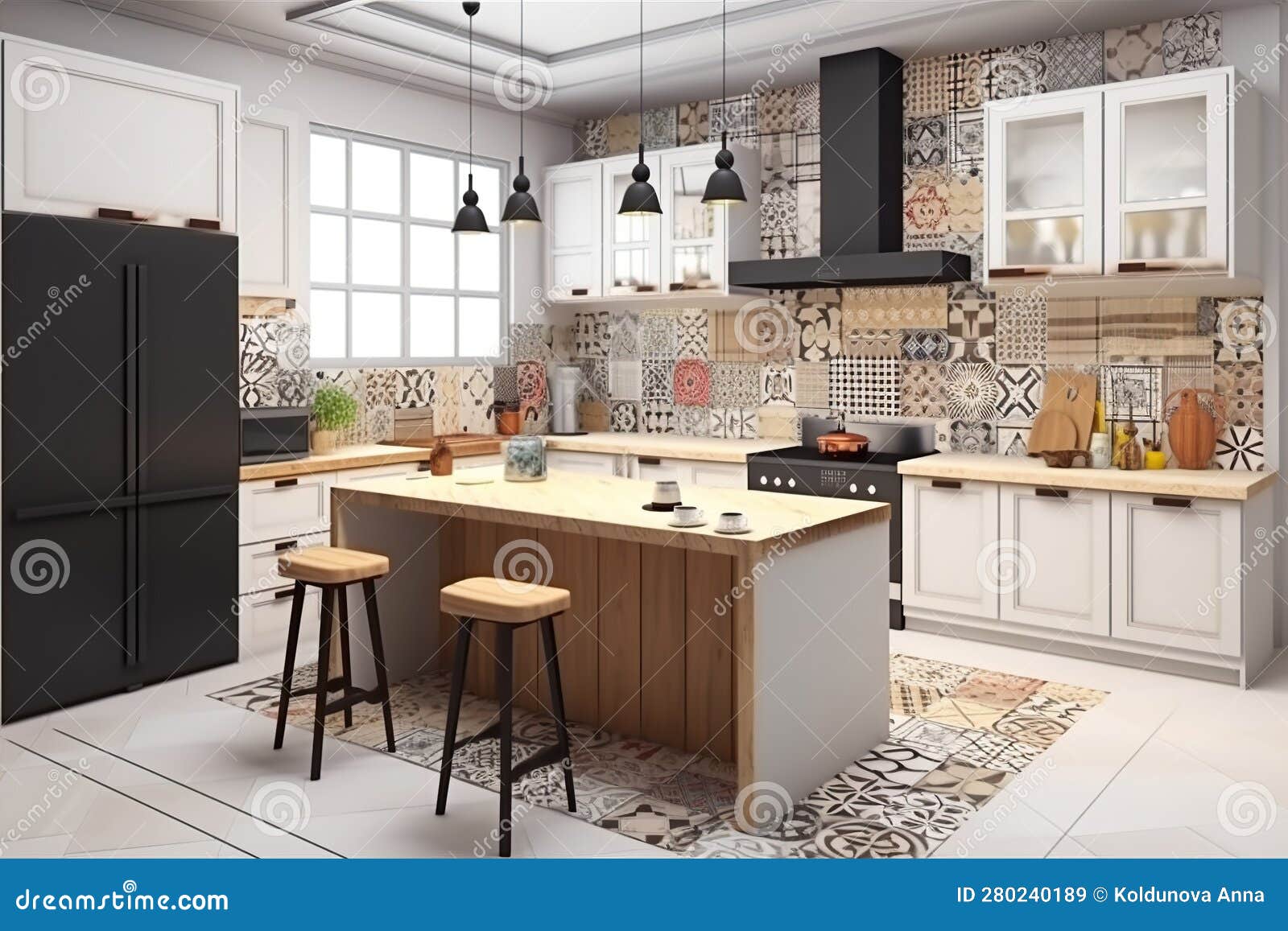 Kitchen Mock Up Design with Patchwork Details, Concept of Decorative ...