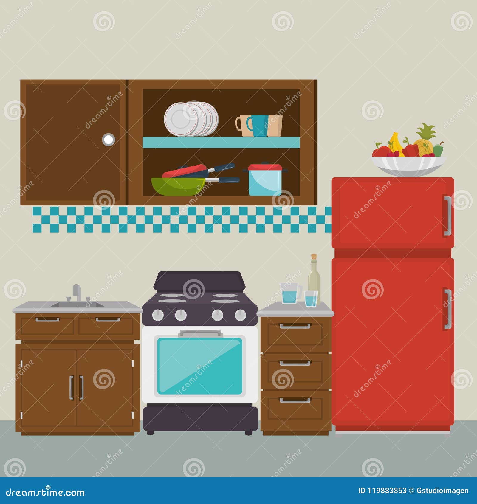 Kitchen modern scene icons stock vector. Illustration of interior ...