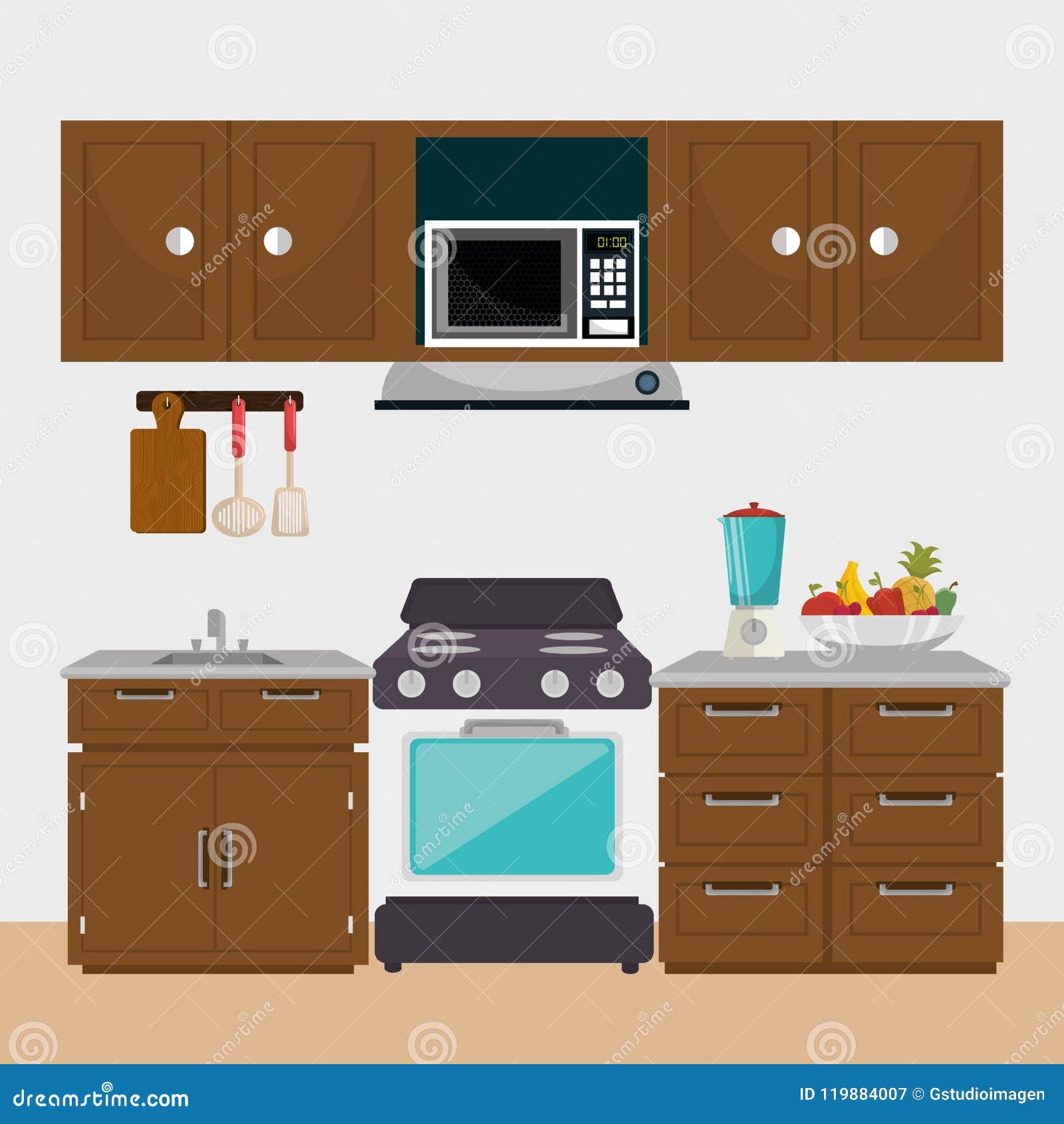 Kitchen modern scene icons stock vector. Illustration of cooking ...