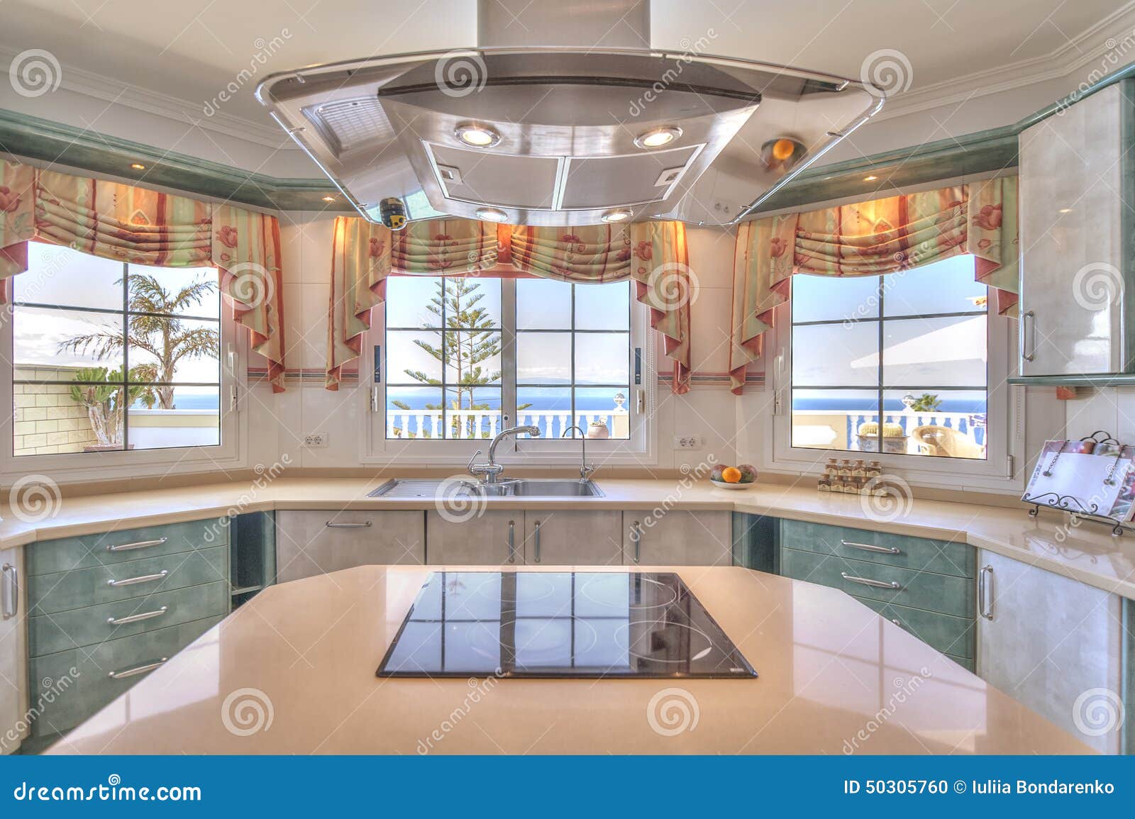 Kitchen in the Modern Villa Stock Photo - Image of architecture, door ...