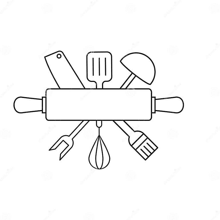 Kitchen Monogram Icon Vector Set. Kitchen Split Frame Illustration ...