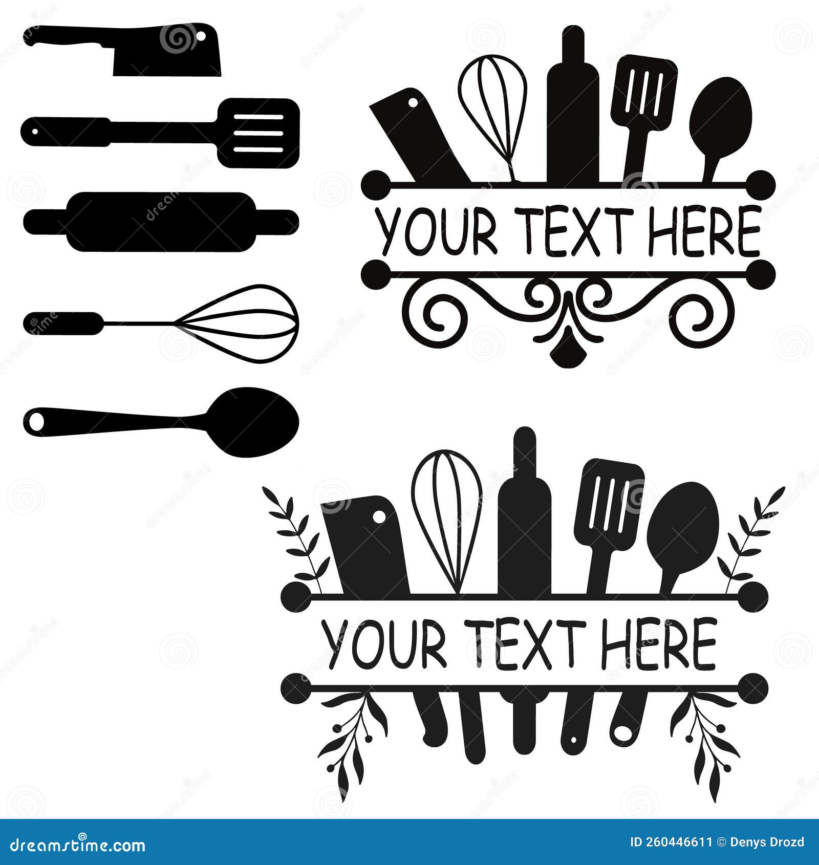 Kitchen Monogram Icon Vector Set. Kitchen Split Frame Illustration ...