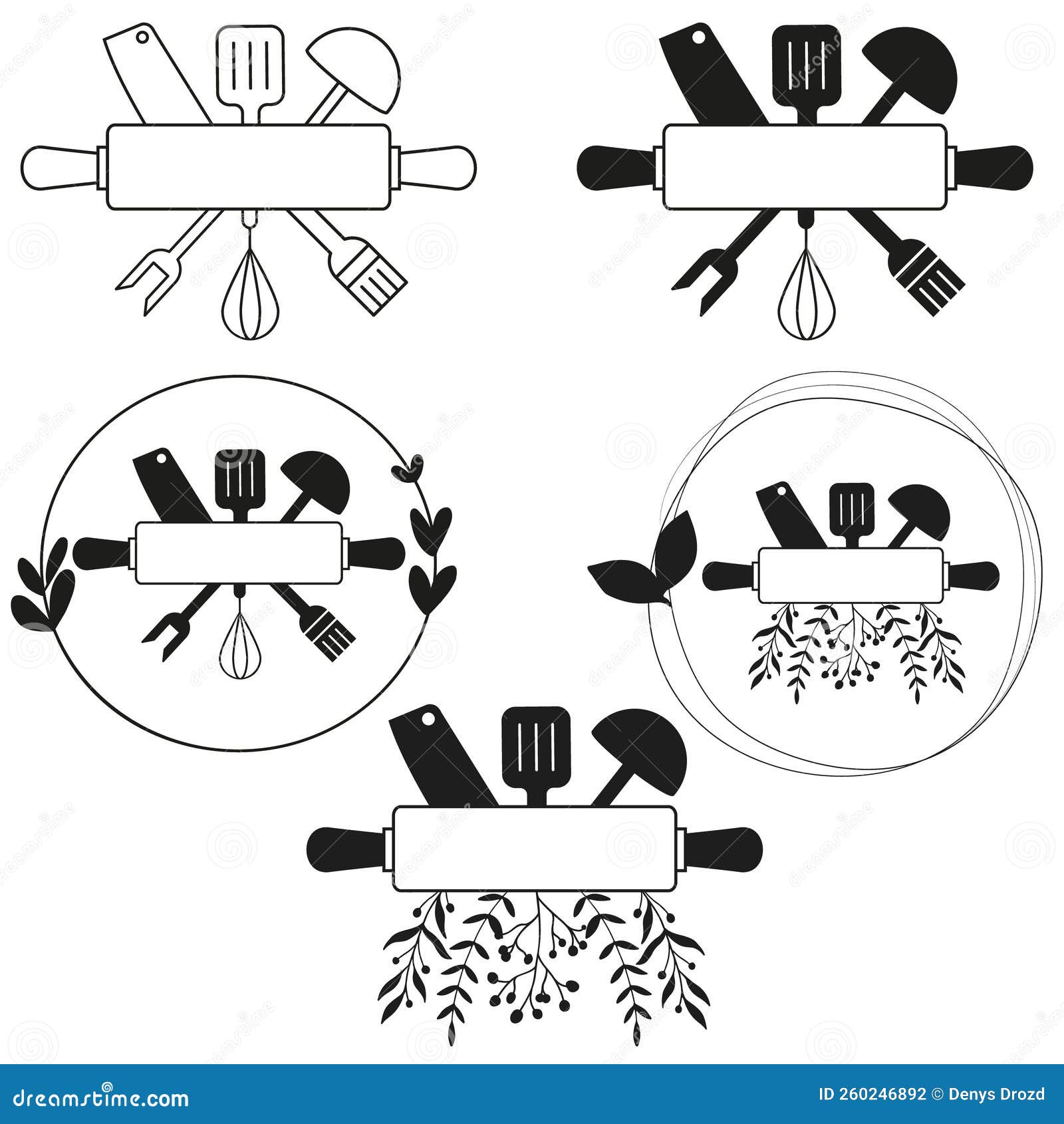 Kitchen Monogram Icon Vector Set. Kitchen Split Frame Illustration ...
