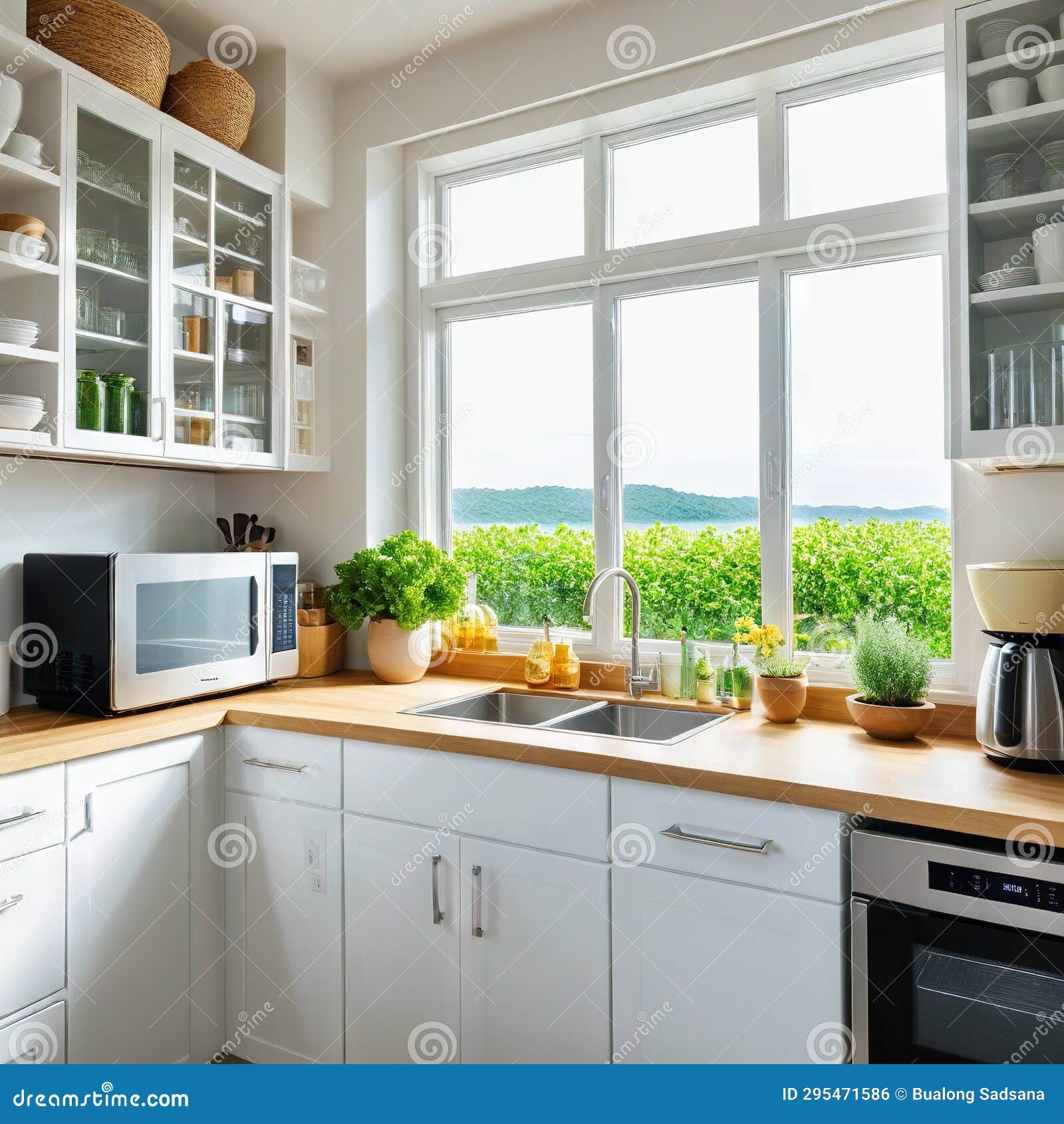 Kitchen with Natural Light and Stock Illustration - Illustration of ...