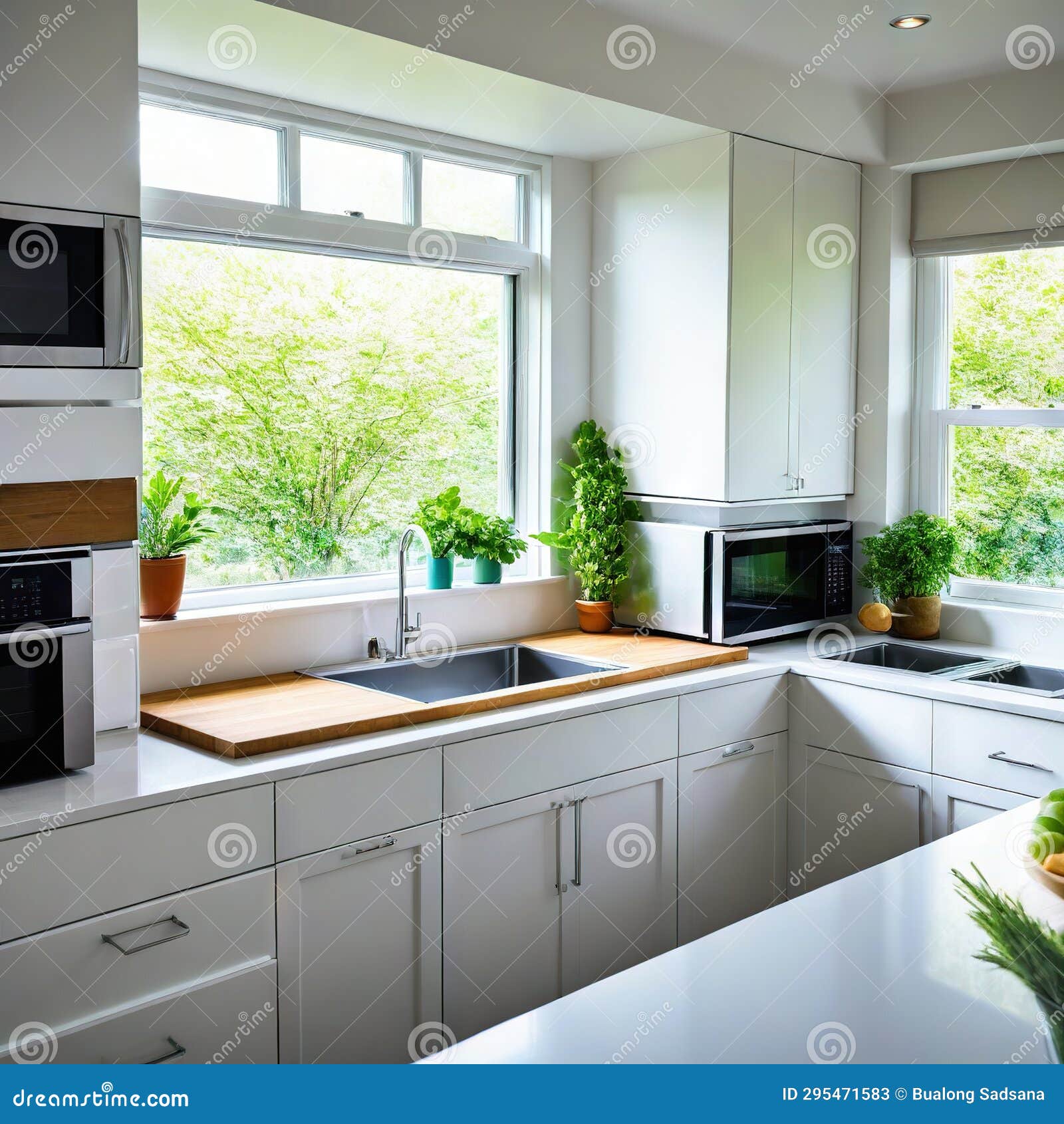 Kitchen with Natural Light and Stock Illustration - Illustration of ...