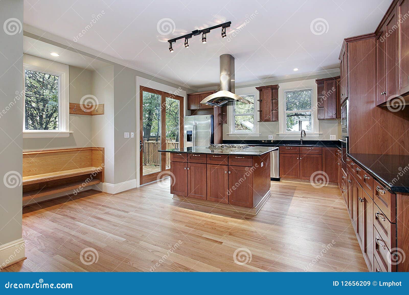 Kitchen in New Construction Home Stock Image - Image of family, floor ...