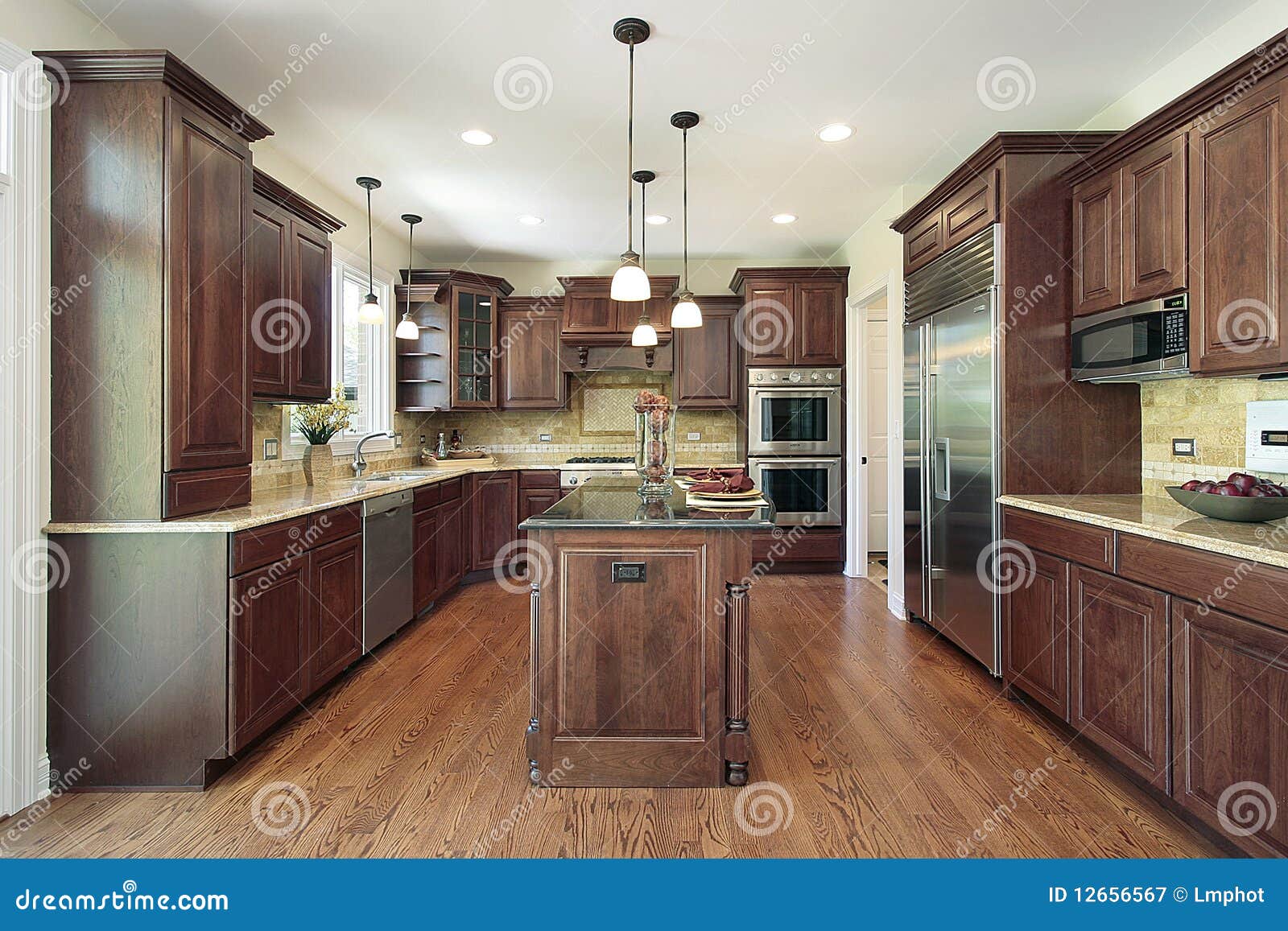 Kitchen in New Construction Home Stock Image - Image of lighting ...