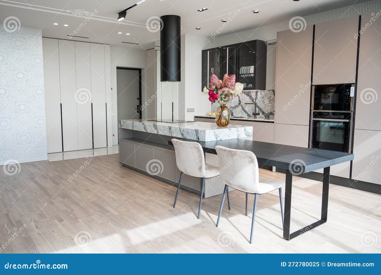 Kitchen in New Luxury Home with Quartz Table Stock Image - Image of ...