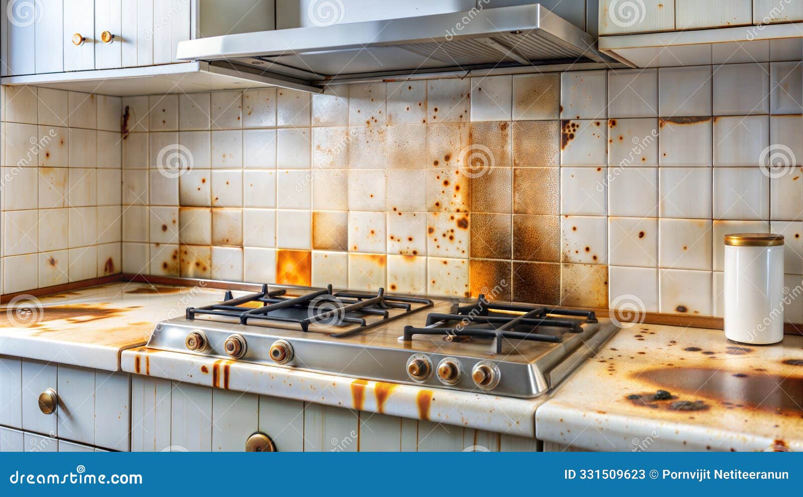Grease-Stained Reality of a Neglected Kitchen Stock Image - Image of ...