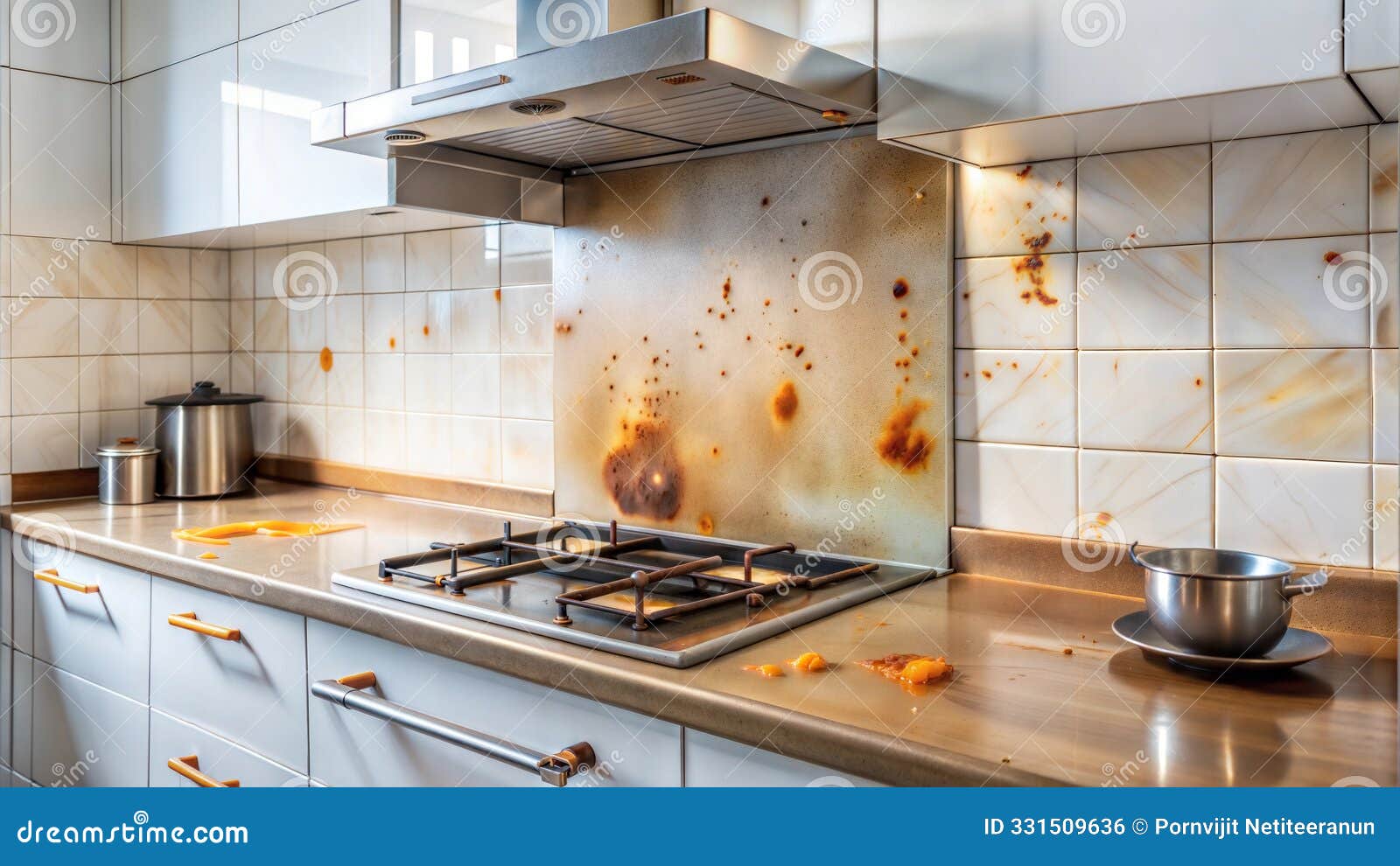 Grease-Stained Reality of a Neglected Kitchen Stock Photo - Image of ...
