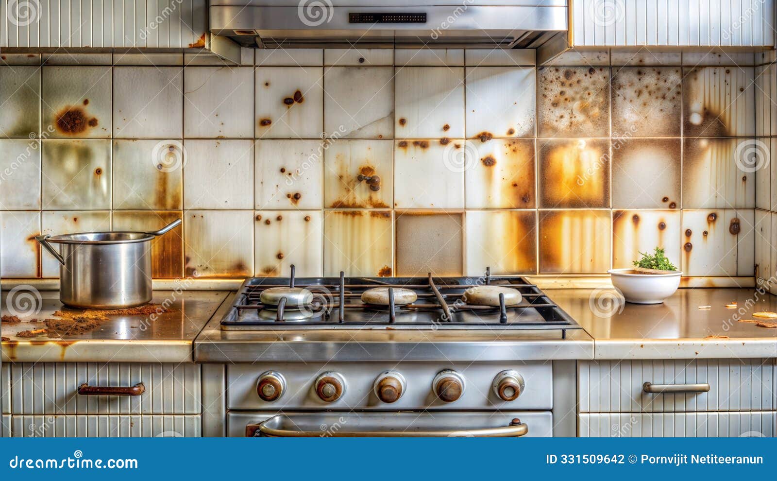 Grease-Stained Reality of a Neglected Kitchen Stock Photo - Image of ...