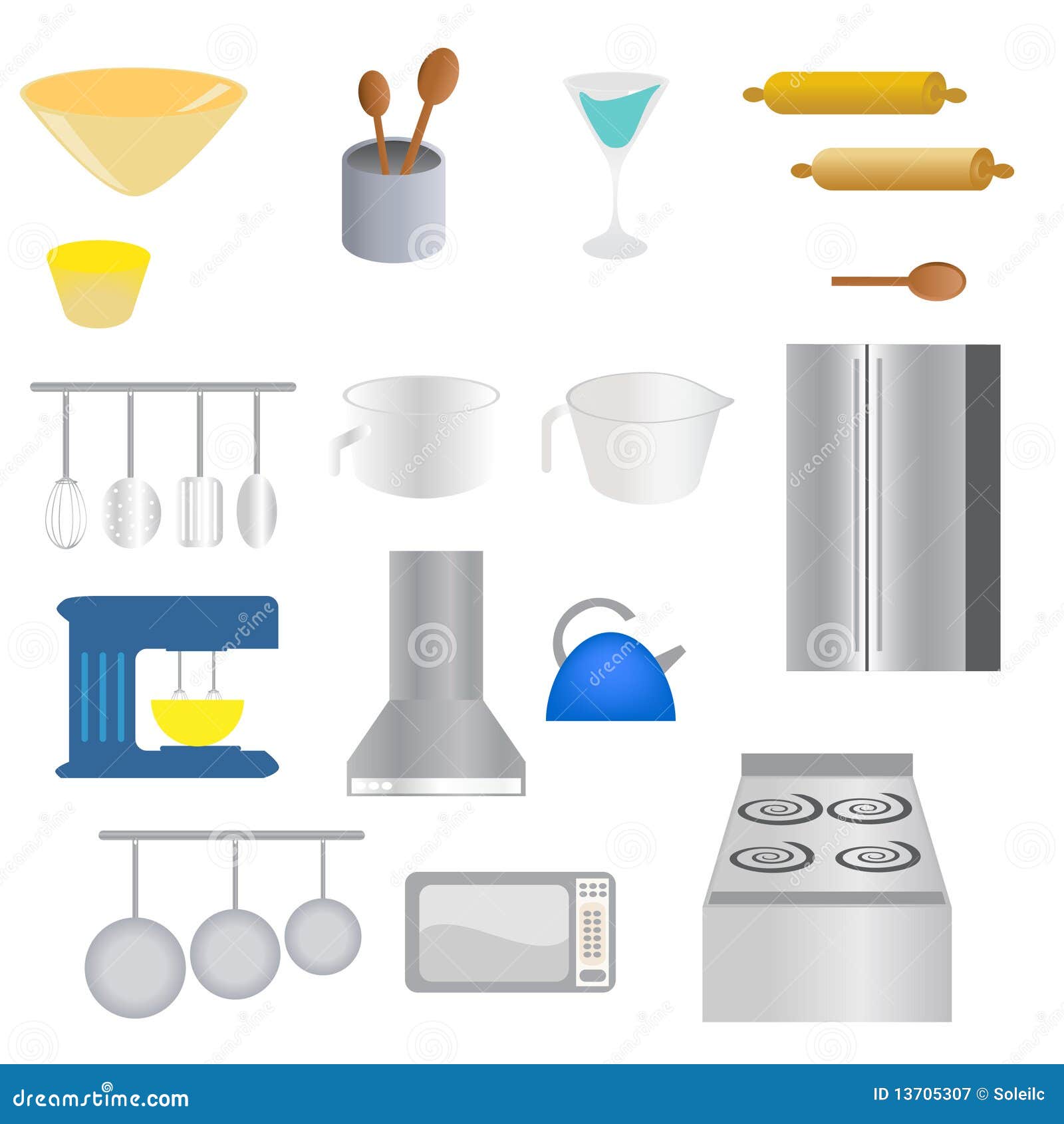 Kitchen objects stock vector. Illustration of spoon, martini - 13705307