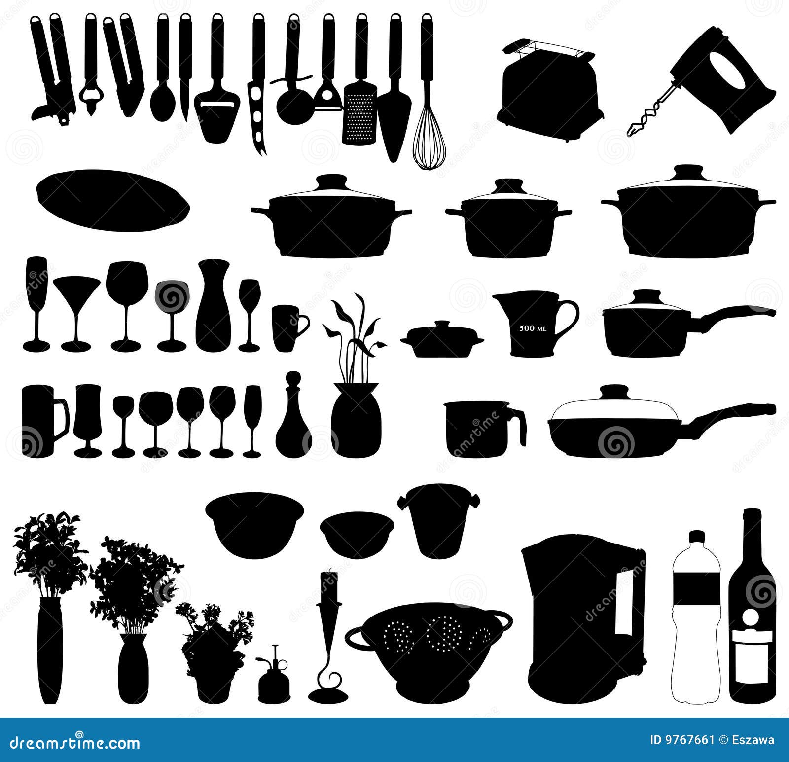 Kitchen Objects, Silhouette Vector Illustration | CartoonDealer.com ...