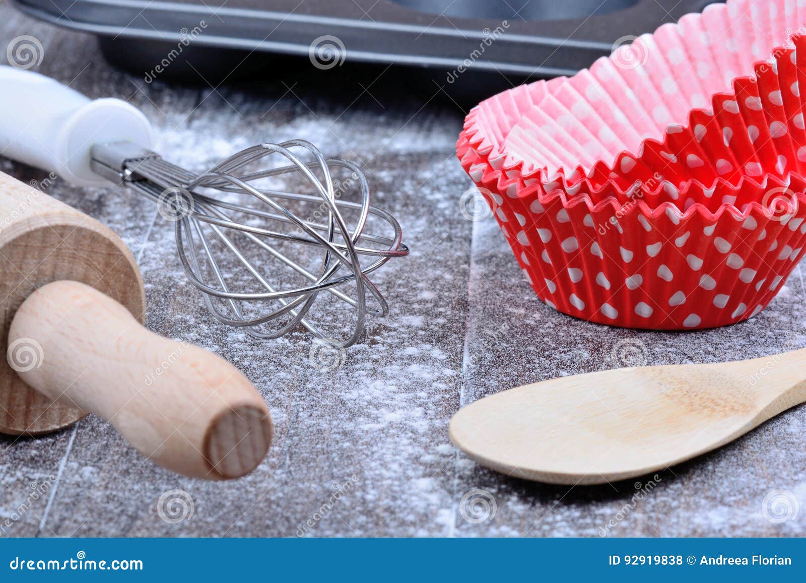 Kitchen objects on table stock photo. Image of wooden - 92919838
