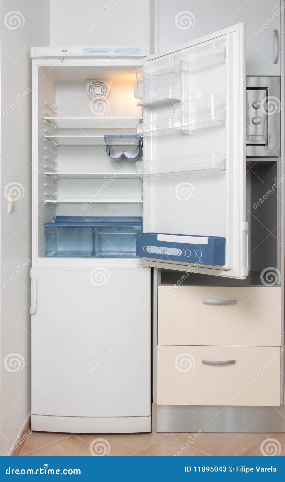 Kitchen with a Open Refrigerator Stock Image - Image of plastic, cold ...