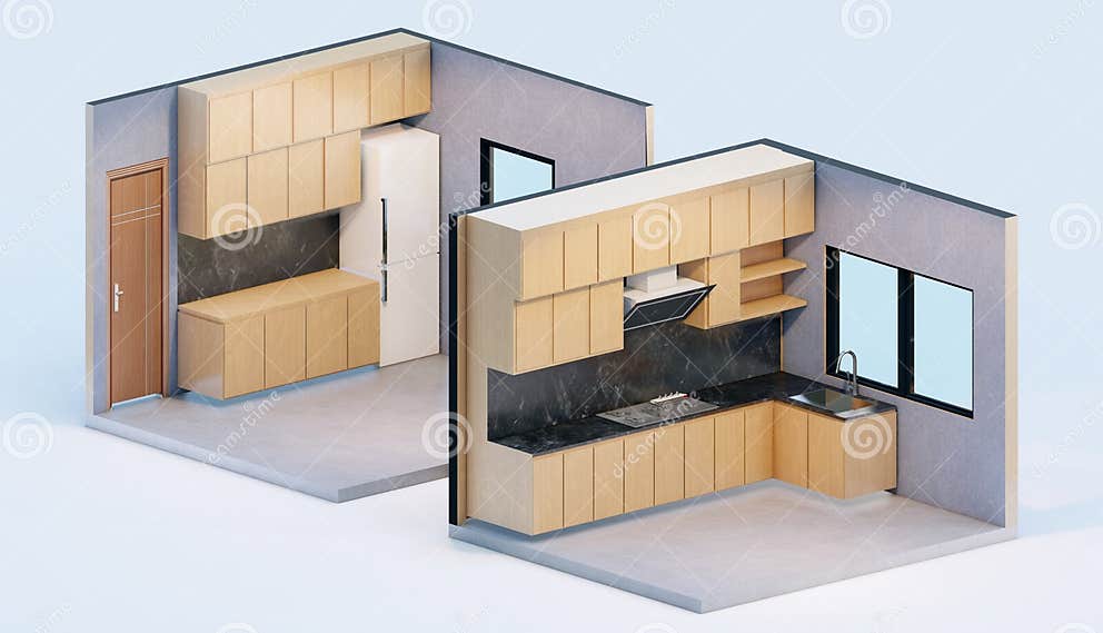 Kitchen Orthographic Cross Section Stock Illustration - Illustration of ...