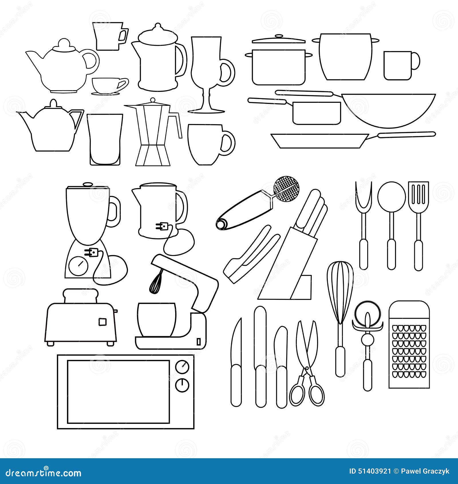 Kitchen outline icons stock vector. Illustration of silhouette - 51403921