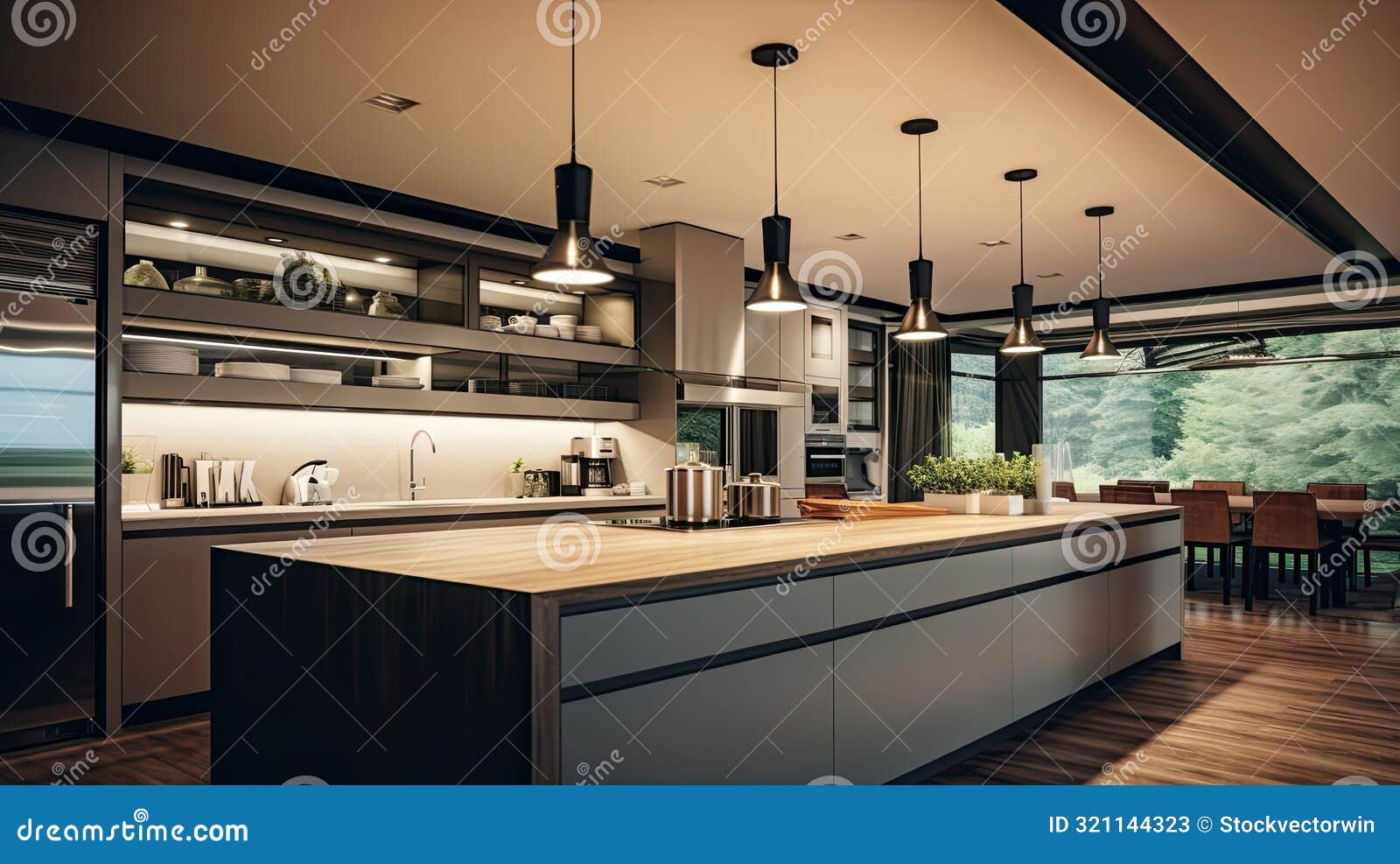 Kitchen overhead lighting stock illustration. Illustration of clean ...