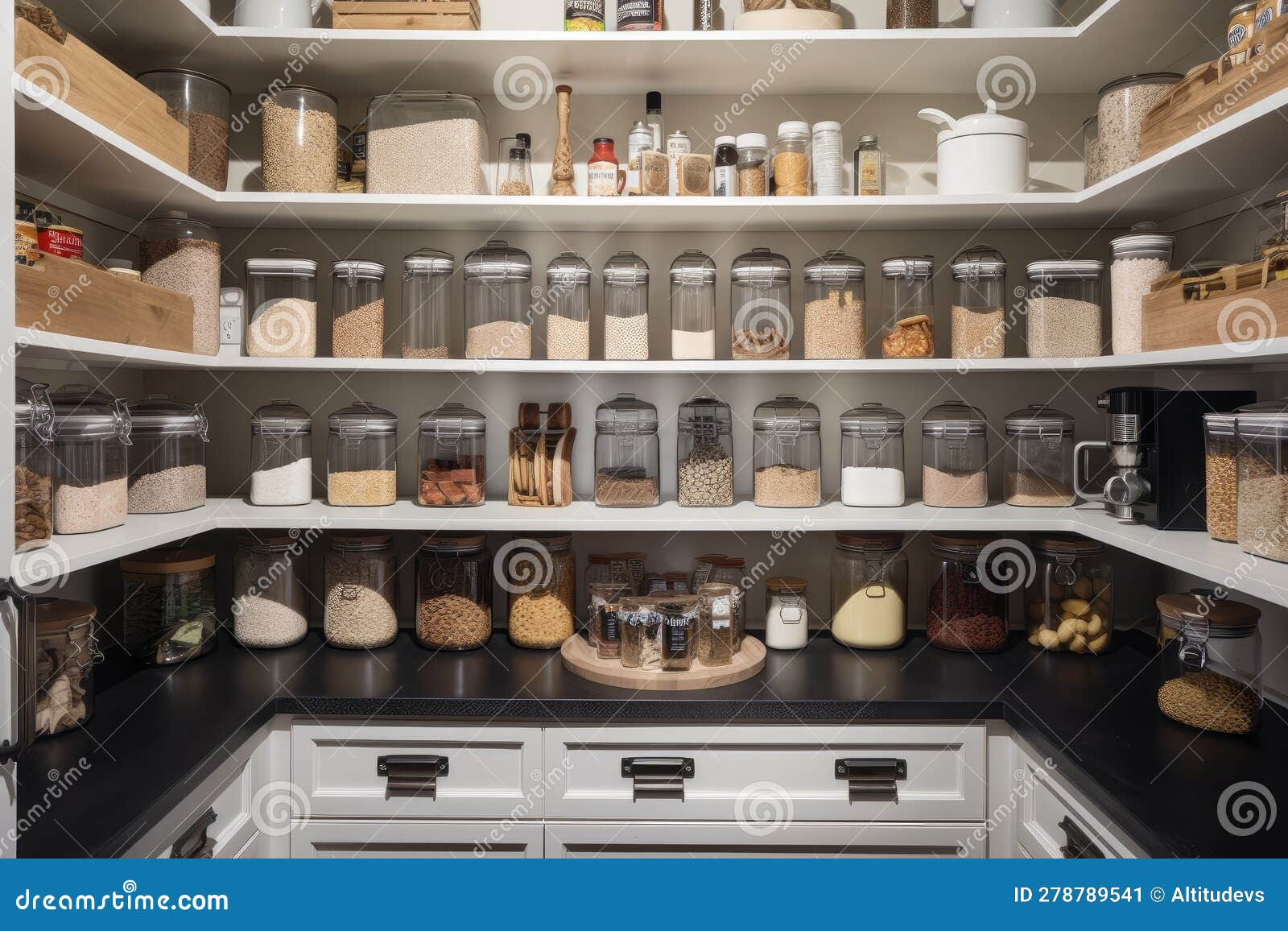 Kitchen Pantry with Labeled Jars, Boxes, and Containers for Easy Access ...