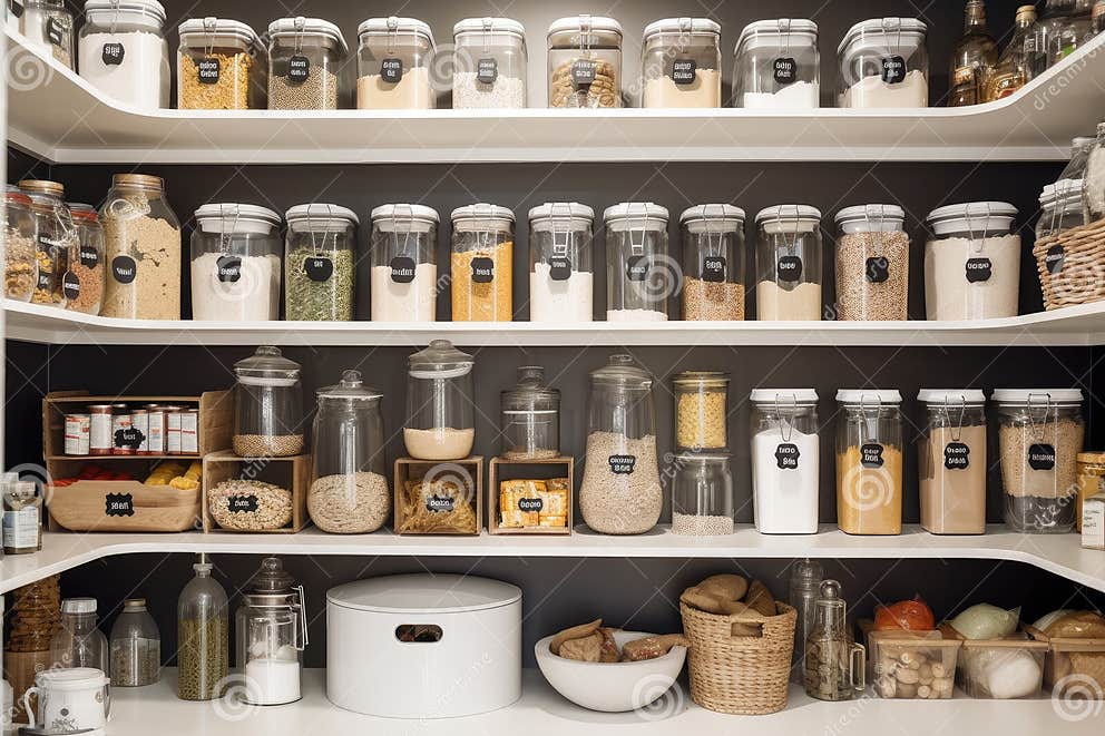 Kitchen Pantry with Labeled Jars, Boxes, and Containers for Easy Access ...