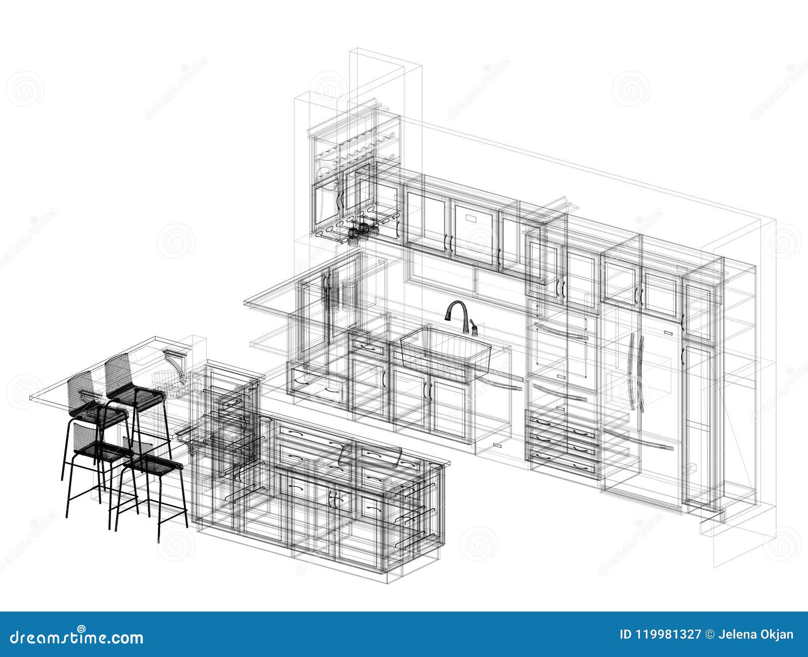 Kitchen Plan Architect Blueprint - Isolated Stock Illustration ...