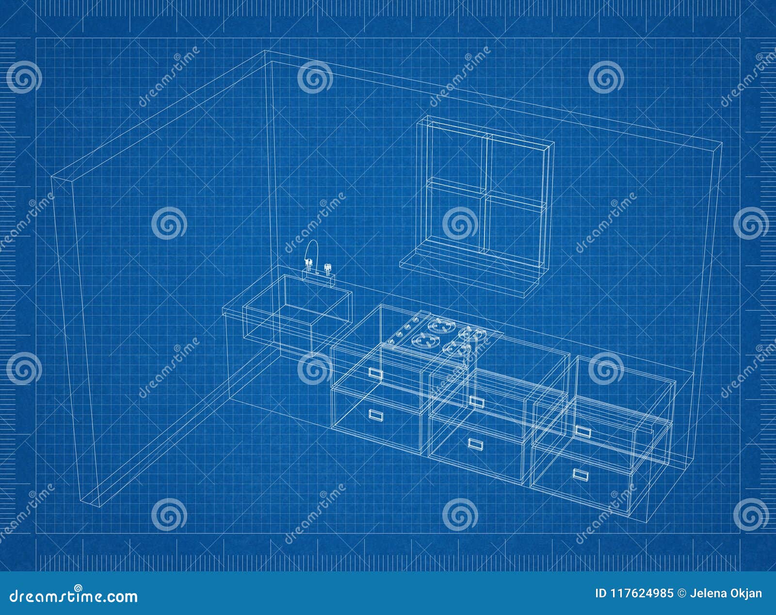 Kitchen Plan - Retro Blueprint Royalty-Free Stock Photography ...