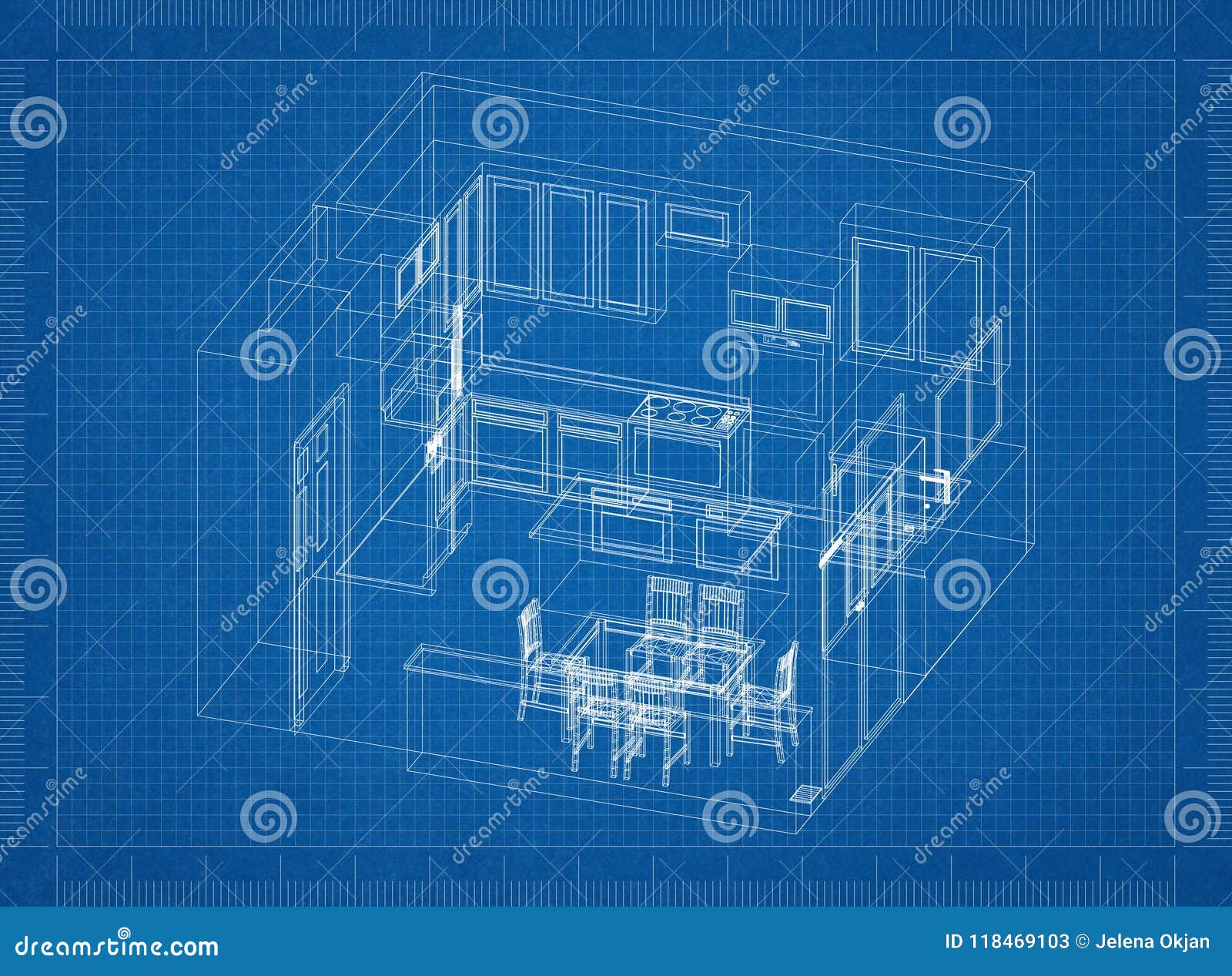 Kitchen Plan - Retro Blueprint Royalty-Free Stock Photography ...