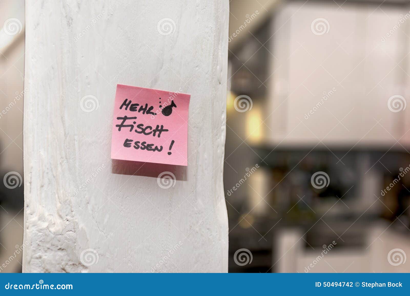 Kitchen, Post-it Note, Eat More Fish Stock Photo - Image of memo ...