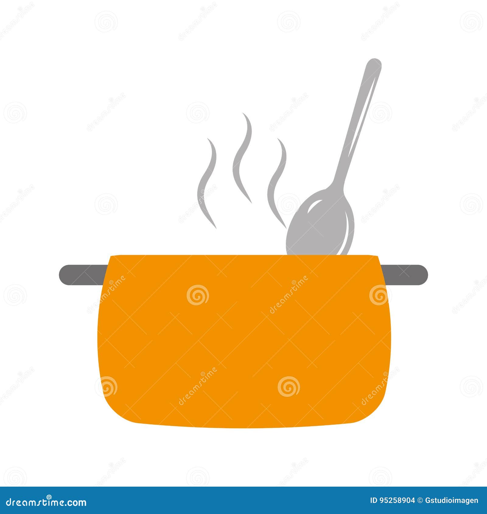 Kitchen pot with spoon stock vector. Illustration of metal - 95258904