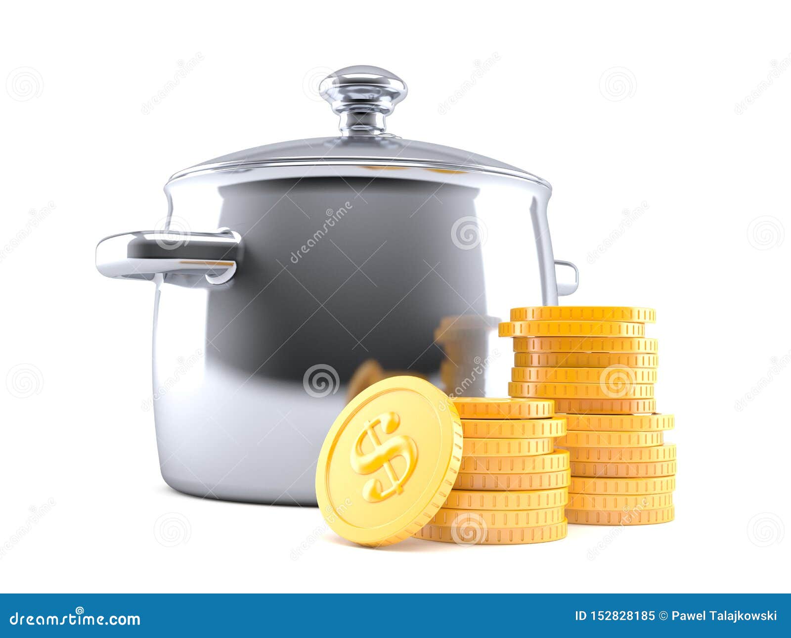 Kitchen Pot with Stack of Coins Stock Illustration - Illustration of ...