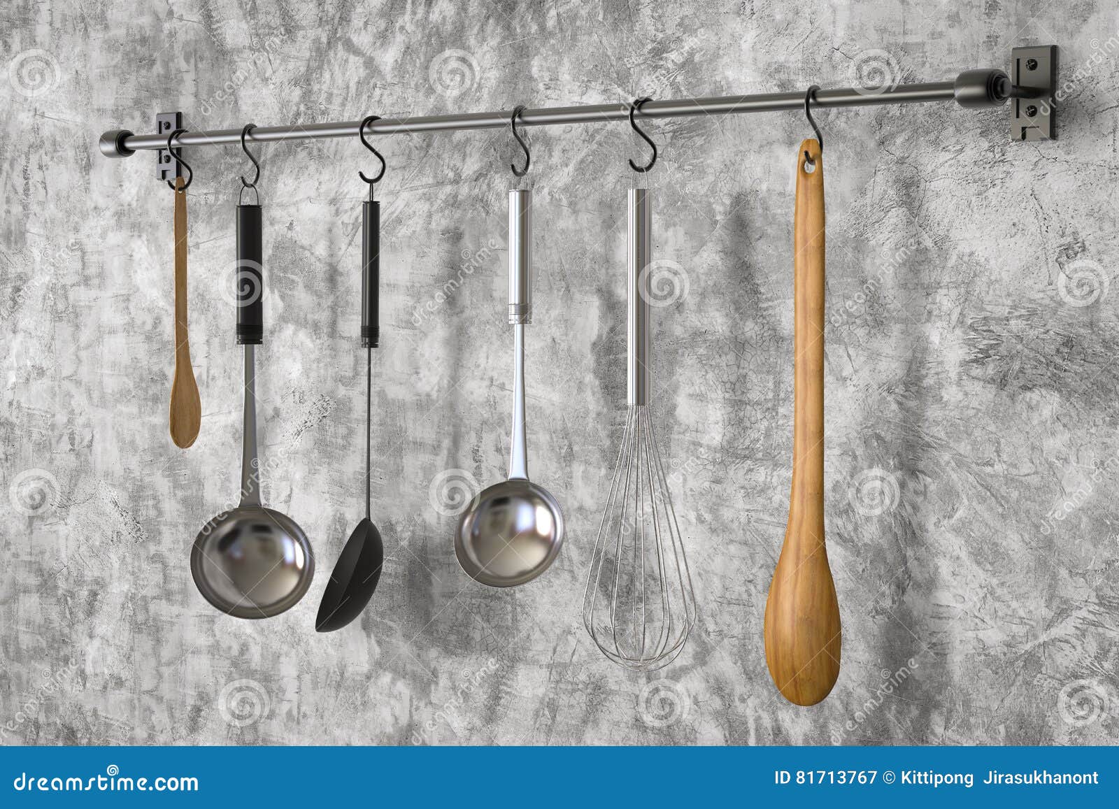 Kitchen Rack Hanging with Kitchen Utensils Stock Illustration ...