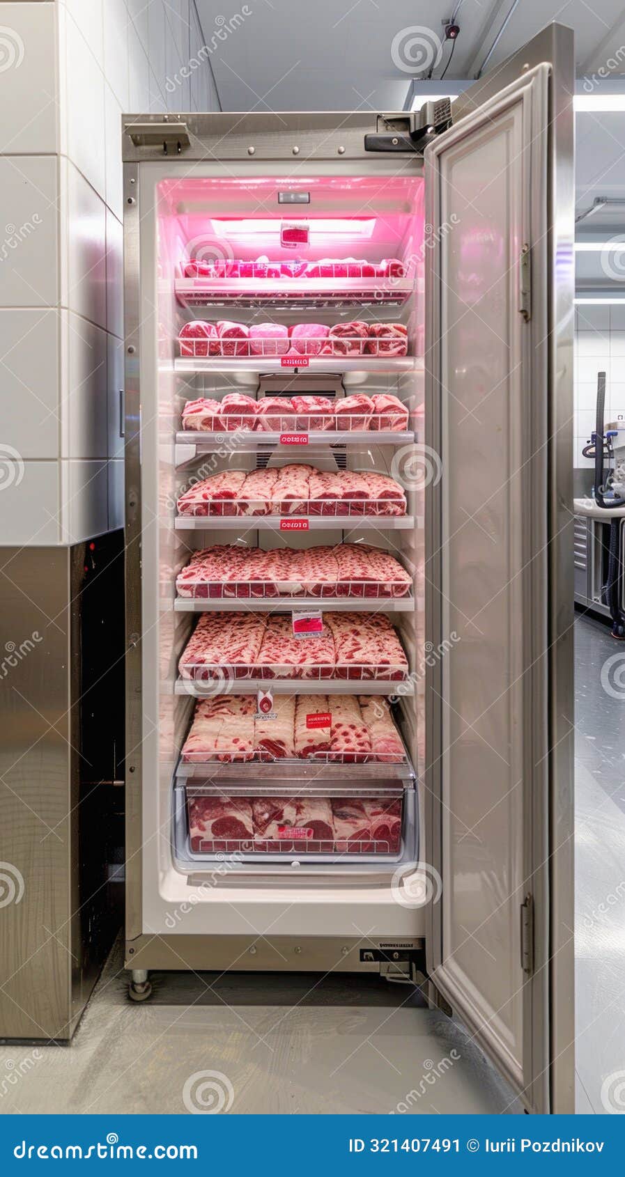 In a Kitchen, the Door of a Refrigerator is Open, Revealing it Filled ...